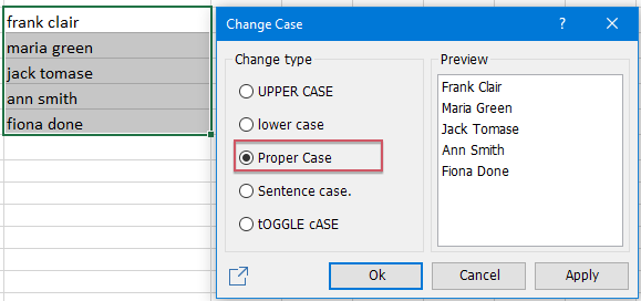 Quickly change case of text to all caps, lower and proper in Excel