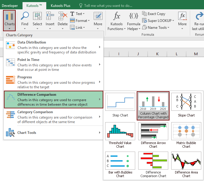 Quickly create a column chart with percentage change in Excel