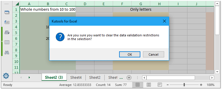 Batch clear all data validation restrictions from selection in Excel