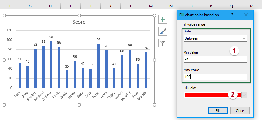 Color the chart bars based on cell value with ease in Excel