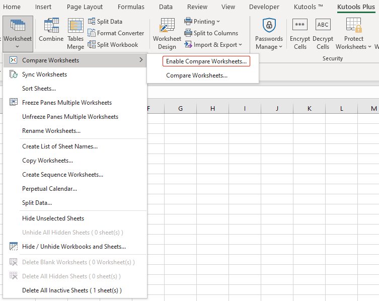 Compare worksheets and highlight different cells in Excel