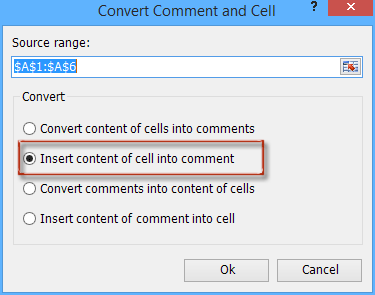 Quickly convert between cell contents and comments in Excel