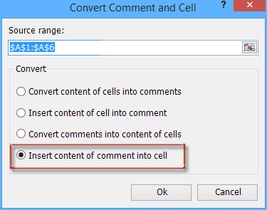 Quickly convert between cell contents and comments in Excel