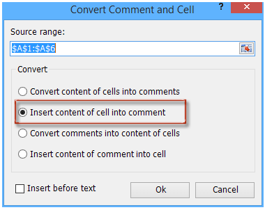 Quickly convert between cell contents and comments in Excel