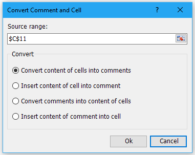 Quickly convert between cell contents and comments in Excel