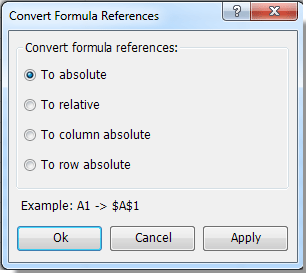 Convert cell reference to relative / absolute reference in Excel