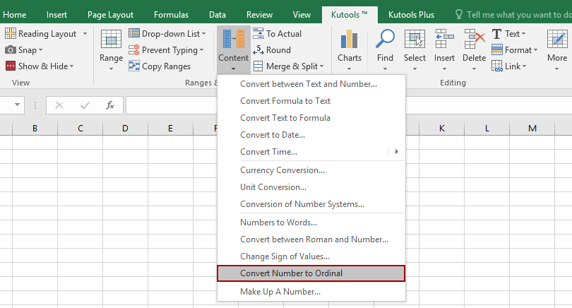 Quickly convert numbers to ordinal numeral in Excel