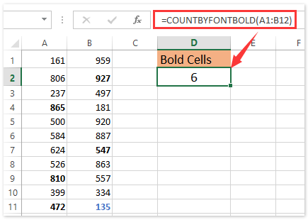 Easily count the number of only bold cells in a range in Excel