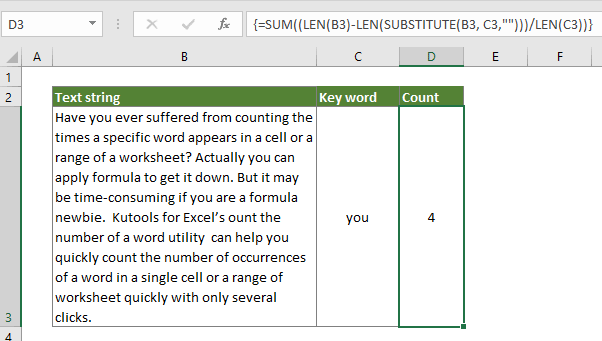 Quickly count the times a word appears in a cell or a range