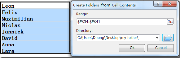 Quickly create folders based on cell values in Excel