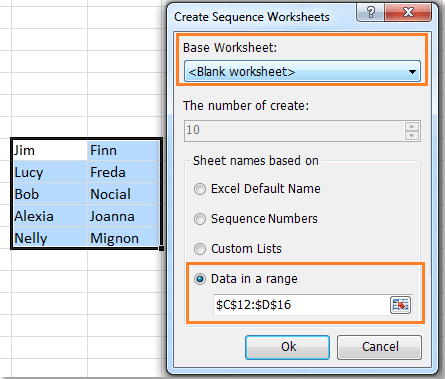 Quickly create worksheets from a list of worksheet names in Excel