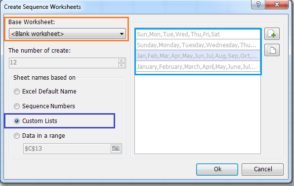Quickly create worksheets from a list of worksheet names in Excel