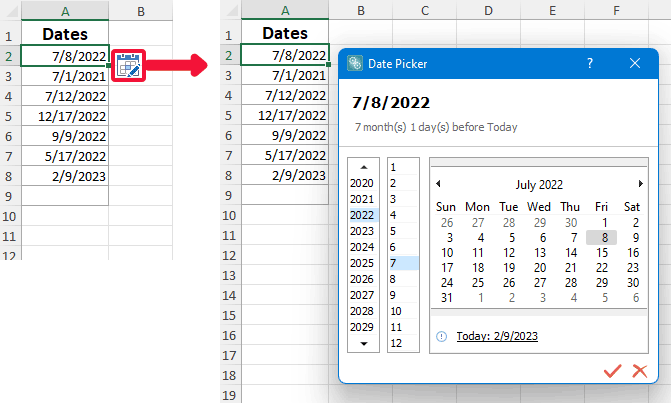 Quickly enable date picker (drop down calendar) for date cells in Excel