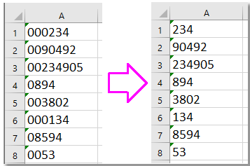 Quickly remove leading zeros from text string in Excel