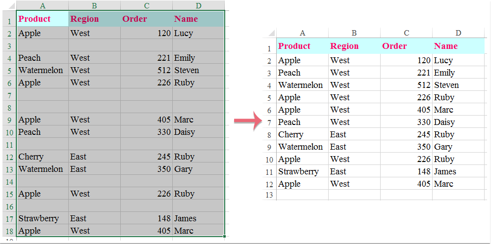 Quickly delete blank or hidden rows (columns) in Excel