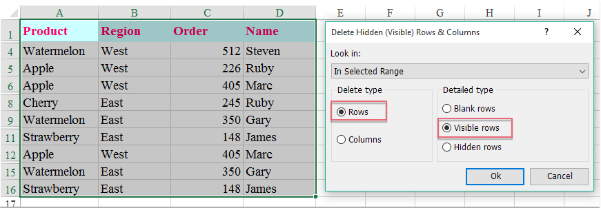 Excel에서 비어 있거나 숨겨진 행 열을 빠르게 삭제