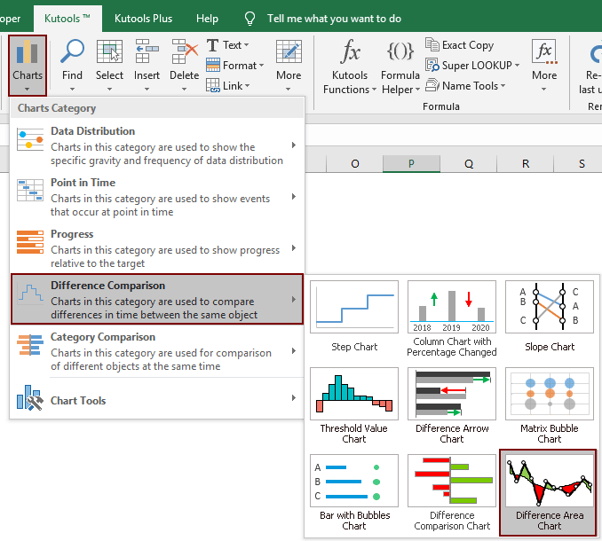 Easily create a difference area chart in Excel