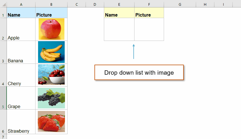 Quickly create a drop-down list with images in Excel
