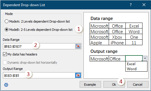 Quickly create multiple levels drop-down list in Excel