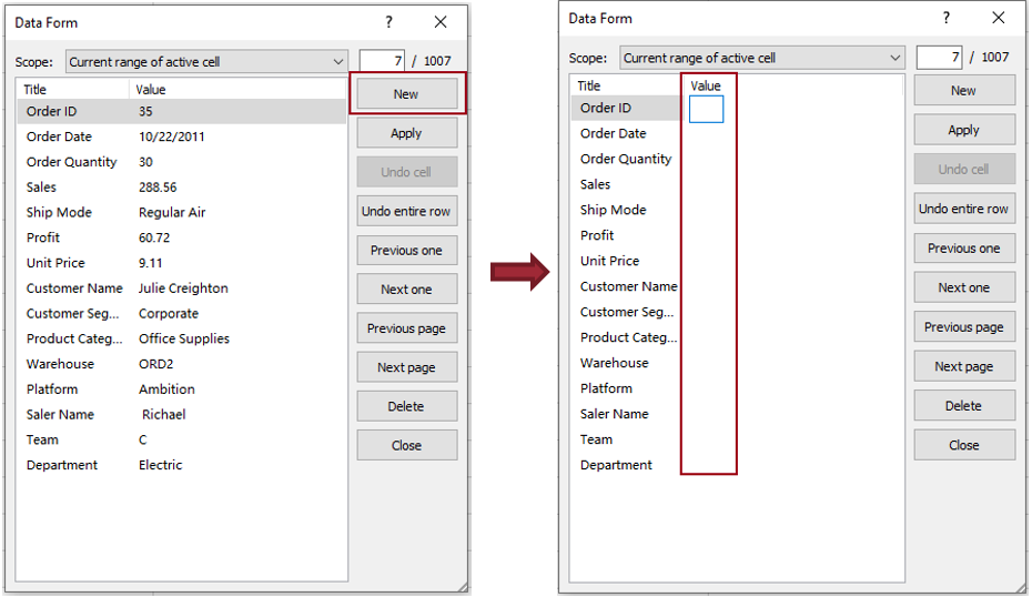 Quickly create a data entry form in Excel