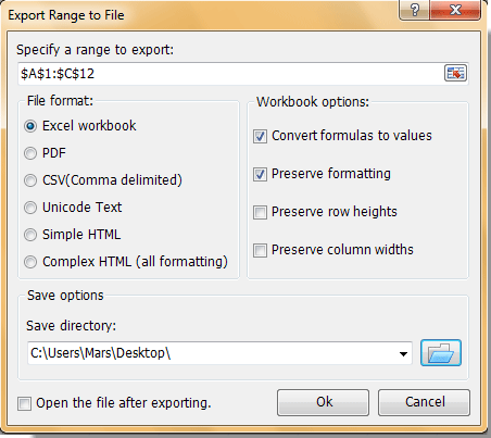 Quickly export or save a range as CSV, HTML or Workbook in Excel