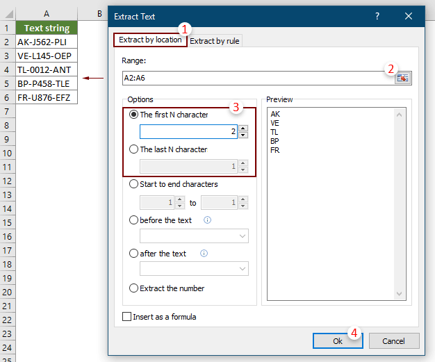 Quickly extract certain text from cells in Excel