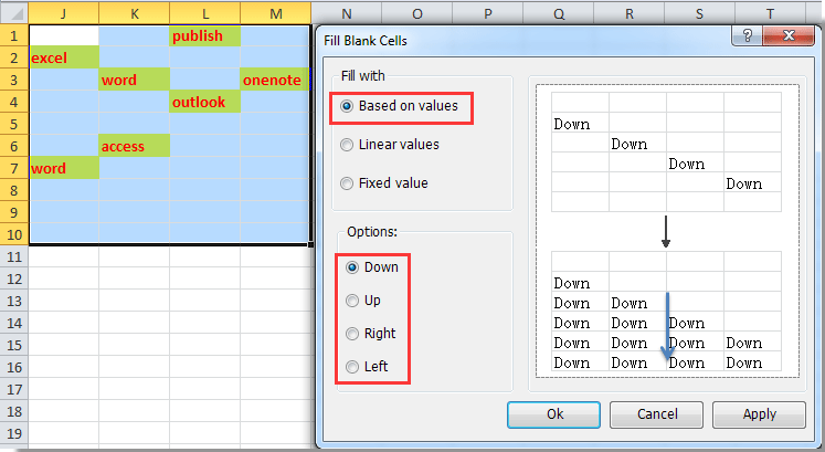 Fill blank cells with value above or 0 in Excel