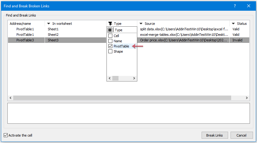 Quickly find and break broken links (external references) in Excel