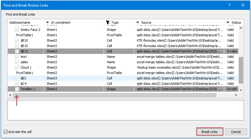 Quickly find and break broken links (external references) in Excel