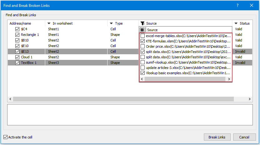 Quickly find and break broken links (external references) in Excel