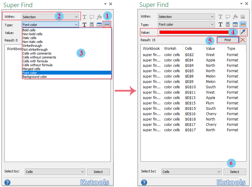 Quickly find all cells with specific cell formatting in Excel