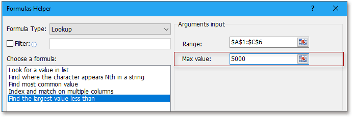 Find the largest value smaller than a specified number in Excel