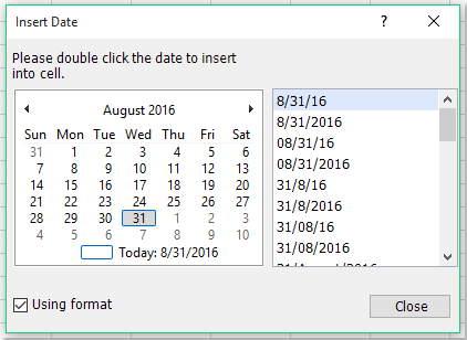 Quickly insert a date or a formatted date in Excel