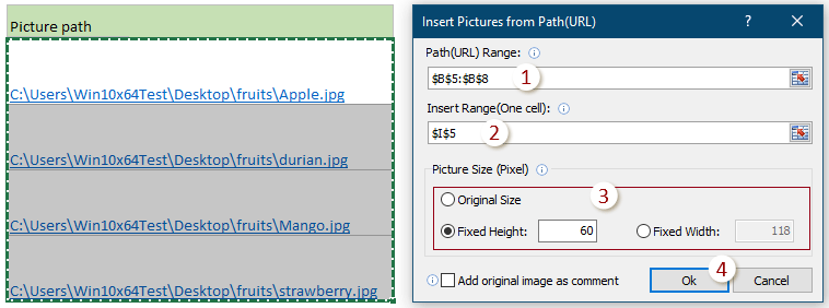 Easily insert or display images from URLs or file paths in Excel