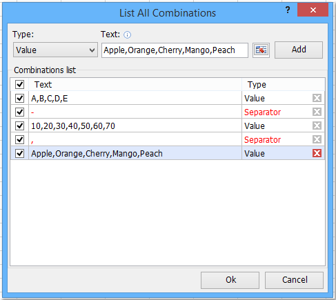 Quickly generate/list all possible combinations of certain lists in Excel