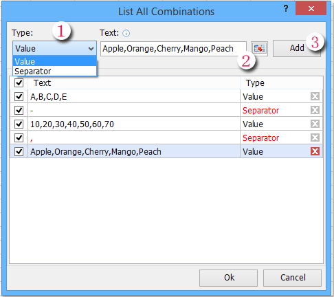 Quickly generate/list all possible combinations of certain lists in Excel
