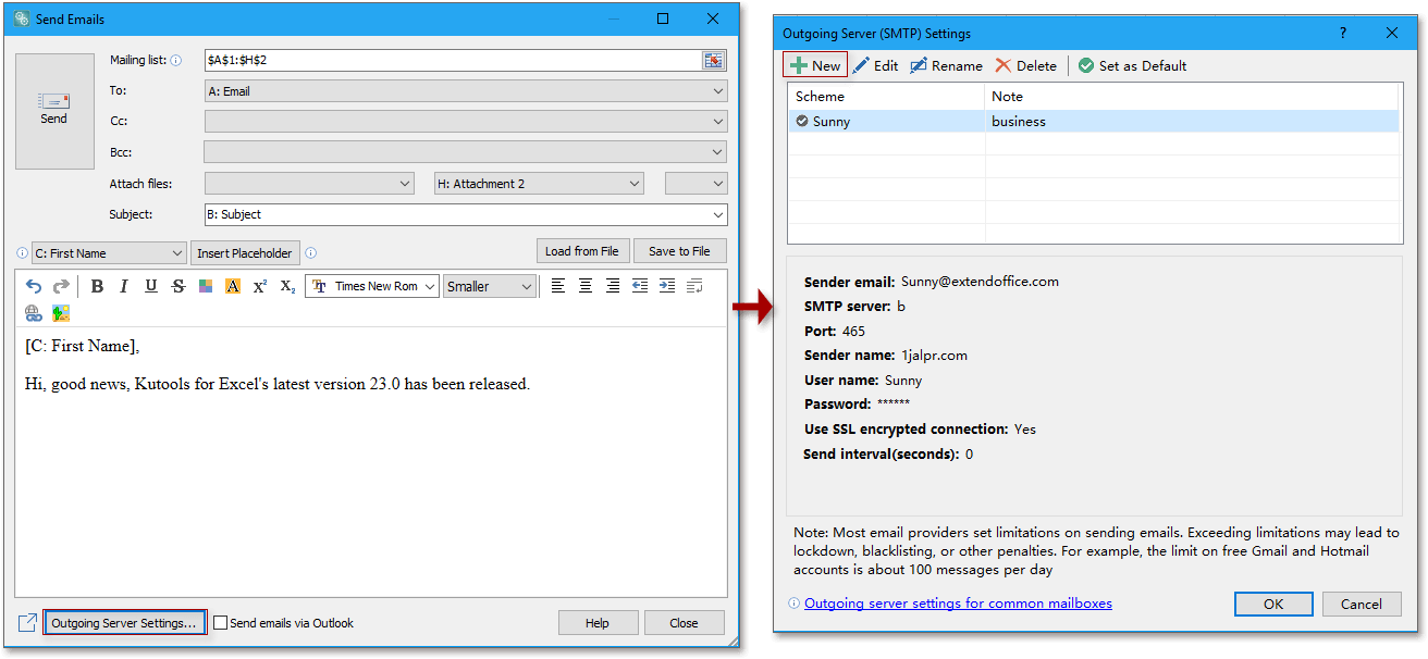 Easily create mailing list and send emails in Excel