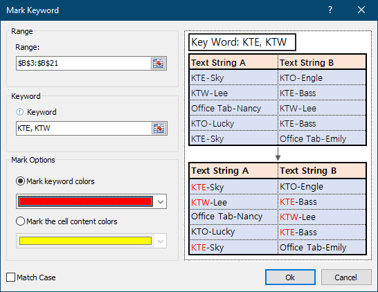 Quickly highlight multiple keywords within cells