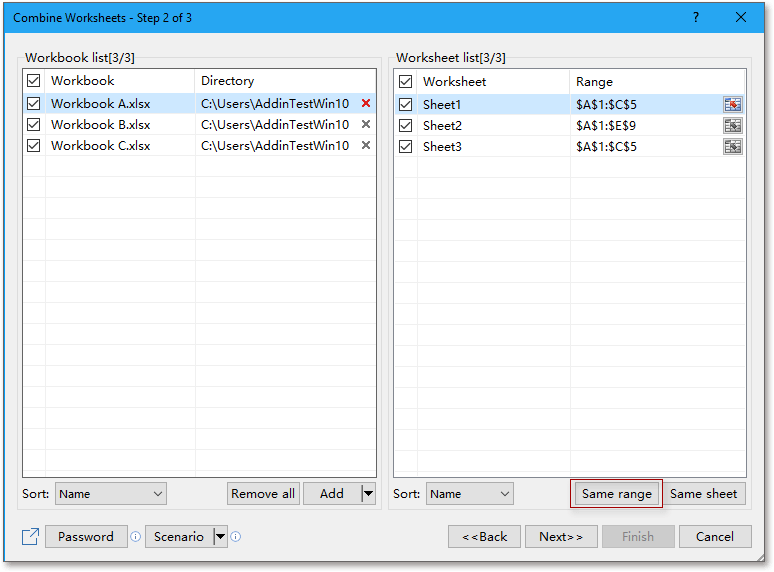 Quickly combine multiple worksheets / ranges from workbooks into one worksheet