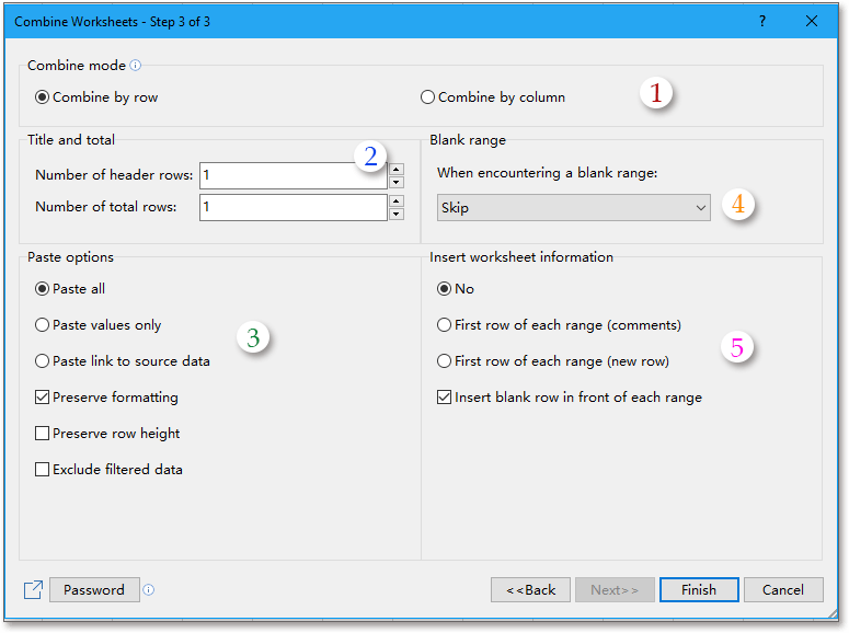 Quickly combine multiple worksheets / ranges from workbooks into one worksheet