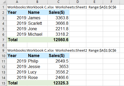 Quickly combine multiple worksheets / ranges from workbooks into one worksheet