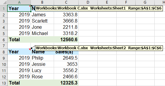 Quickly combine multiple worksheets / ranges from workbooks into one worksheet