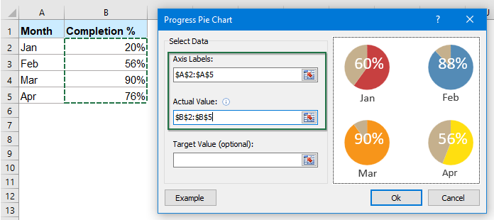 Quickly create multiple progress pie charts in one graph