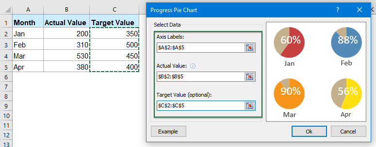 Quickly create multiple progress pie charts in one graph