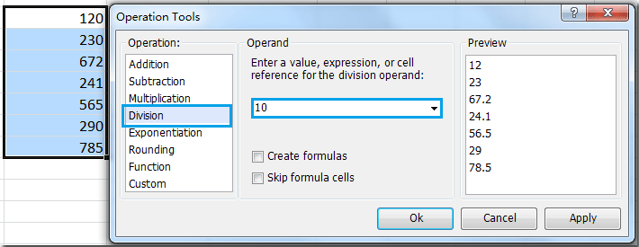 Quickly apply mathematical operations without using formula in Excel