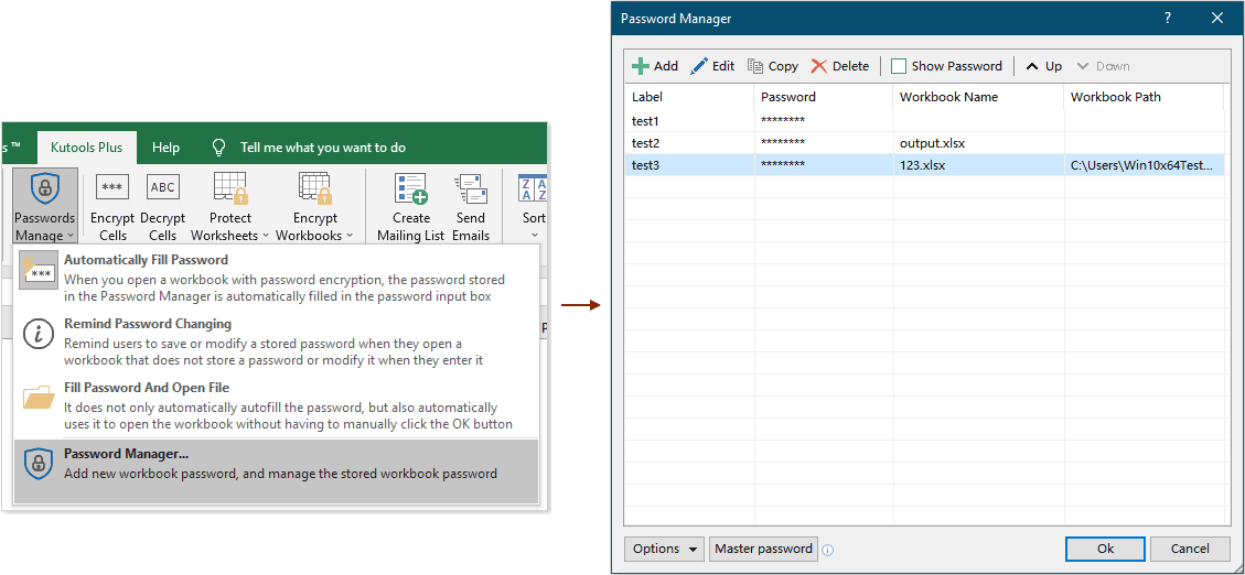 Manage Excel workbook passwords used to open files for combining and ...