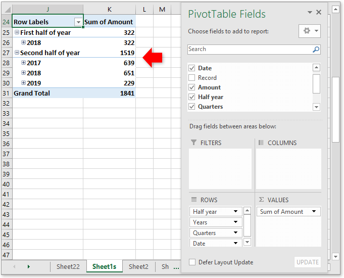 Quickly group data by fiscal year, half year, week number into Pivot ...
