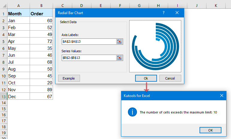Create radial bar chart in Excel with only several clicks