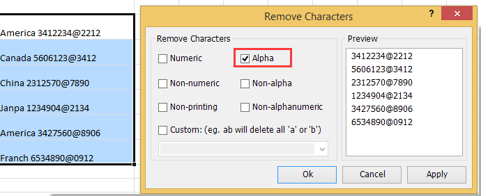 Quickly remove numeric, alphabetic, non-printable or alphanumeric characters from cells