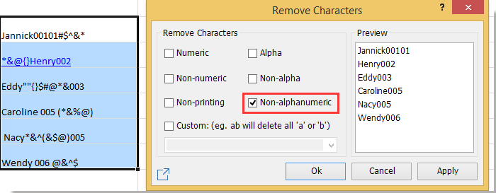Quickly remove numeric, alphabetic, non-printable or alphanumeric characters from cells